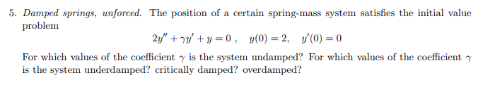 Solved 5. Damped springs, unforced. The position of a | Chegg.com