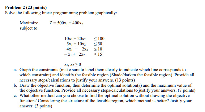 Solved Problem 2 (23 points) Solve the following linear | Chegg.com