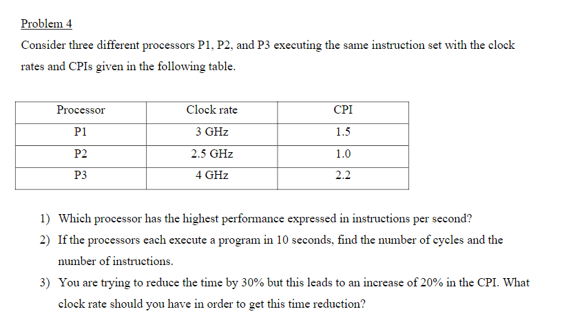 Solved Problem 4 Consider three different processors P1, P2, | Chegg.com