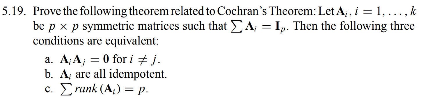 Solved 19. Prove the following theorem related to Cochran's | Chegg.com