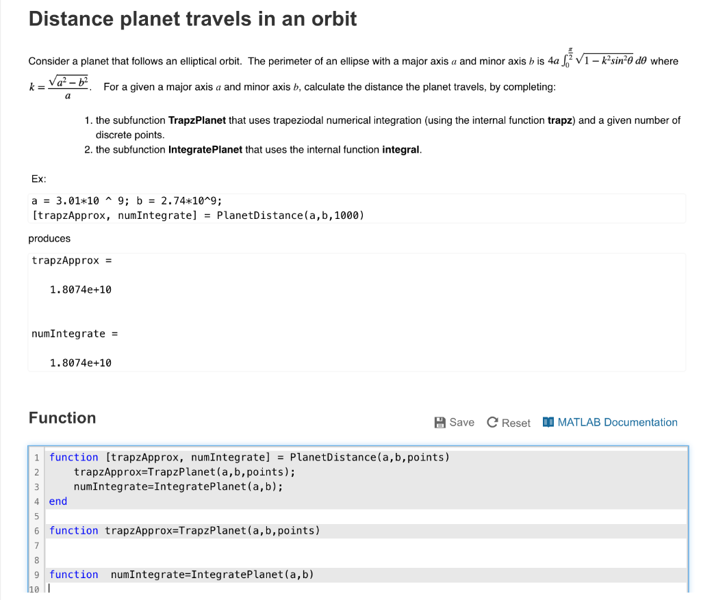 Solved IN MATLAB Distance planet travels in an | Chegg.com