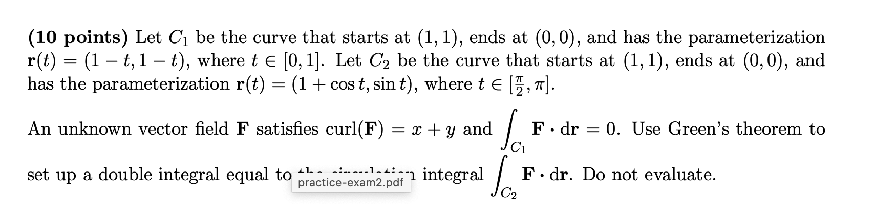 Solved (10 ﻿points) ﻿Let C1 be ﻿the curve that starts | Chegg.com