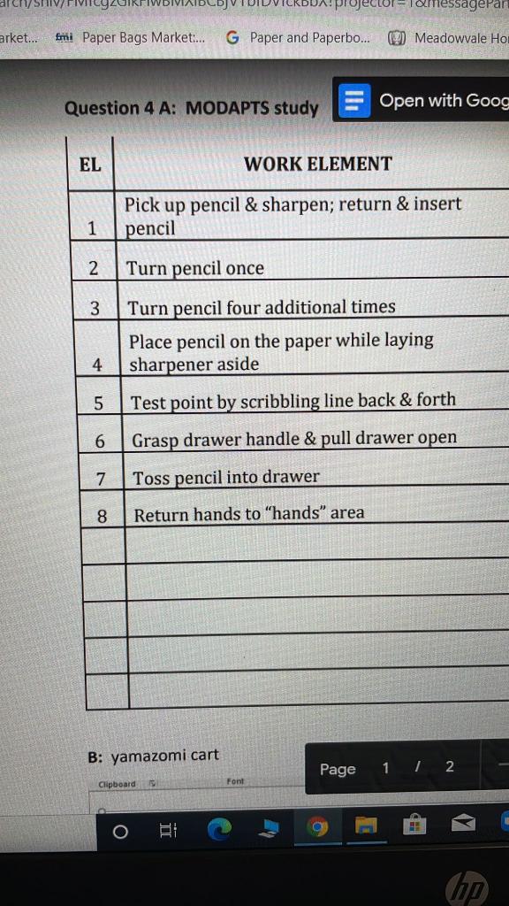 I want to assign modapts code to each task and derive | Chegg.com
