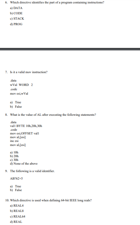 Solved 6. Which directive identifies the part of a program | Chegg.com