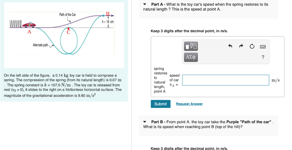 Solved Part A - What is the toy car's speed when the spring | Chegg.com