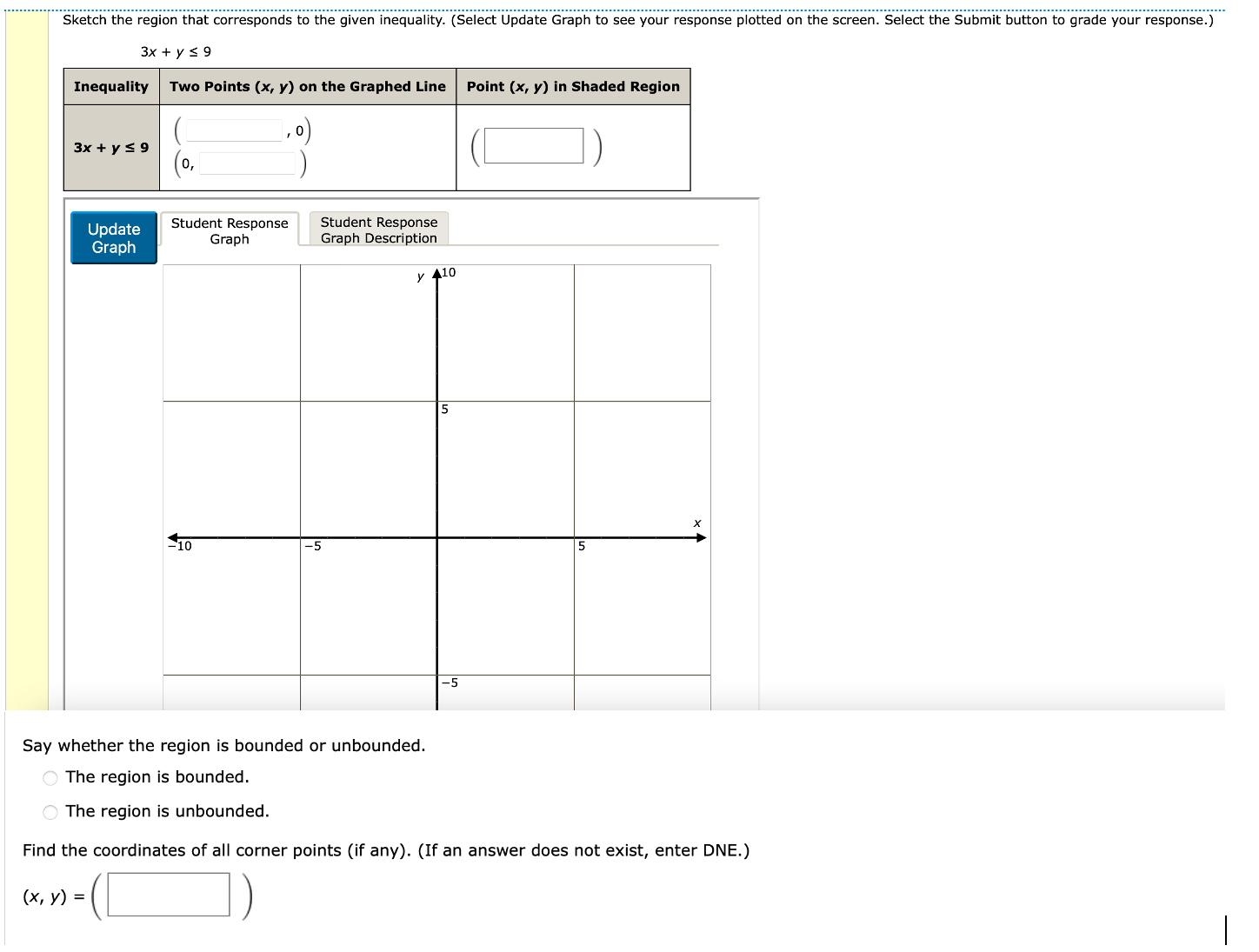 Solved 3x+y≤9 Say whether the region is bounded or | Chegg.com