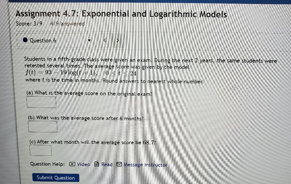 Solved Assignment 4.7: Exponential and Logarithmic Models | Chegg.com