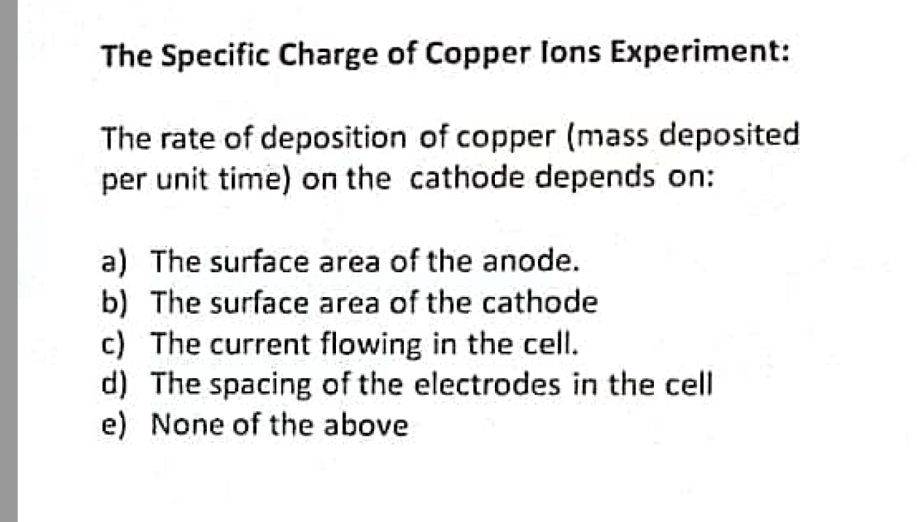Solved The Specific Charge of Copper Ions Experiment: The | Chegg.com