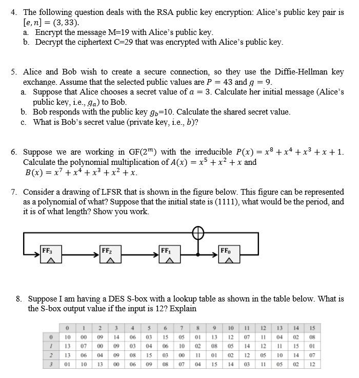 Solved 4. The following question deals with the RSA public | Chegg.com