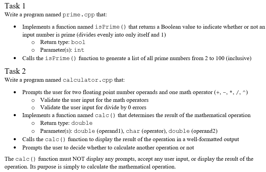 Solved Task 1 Write a program named prime.cpp that: | Chegg.com