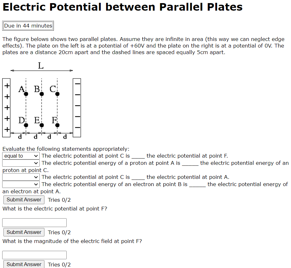 Solved Electric Potential between Parallel Plates Due in 44 | Chegg.com