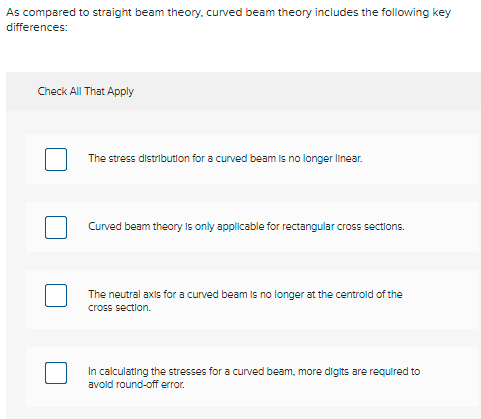 Solved As compared to straight beam theory, curved beam | Chegg.com