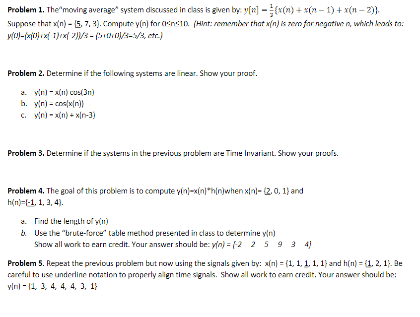 Solved Problem 1. The“moving average” system discussed in | Chegg.com