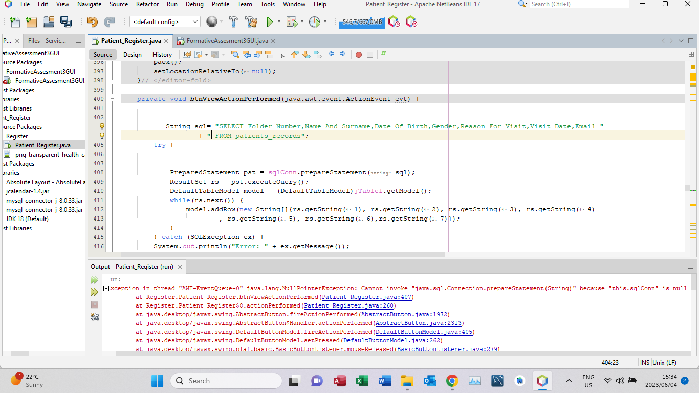 Solved When i press my view button to retrieve my data from | Chegg.com
