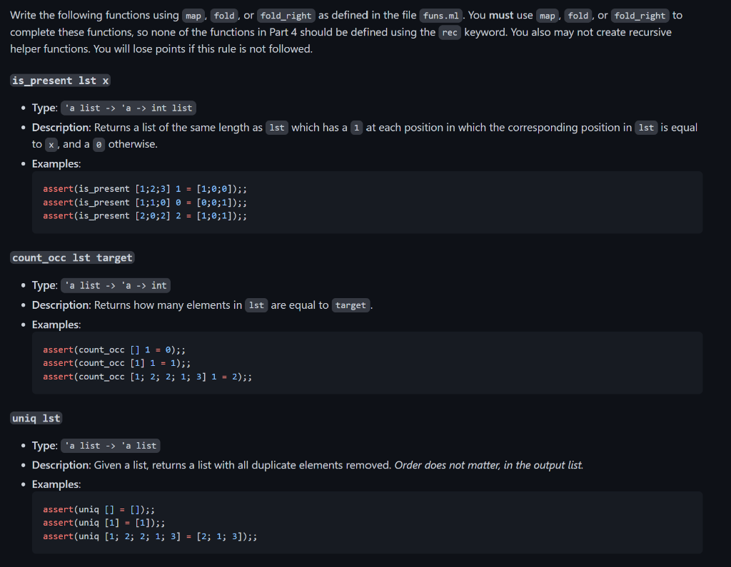 Solved Please code these 3 functions in OCaml language. DO | Chegg.com