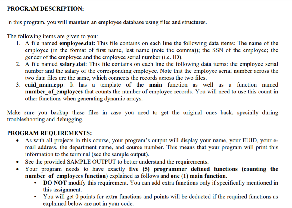 Solved PROGRAM DESCRIPTION: In this program, you will | Chegg.com