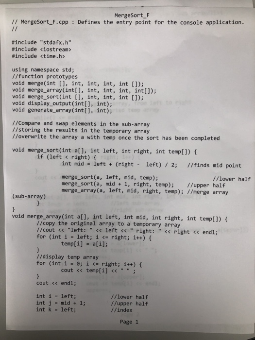 Solved MergeSort_F /I MergeSort_F.cpp: Defines the entry | Chegg.com