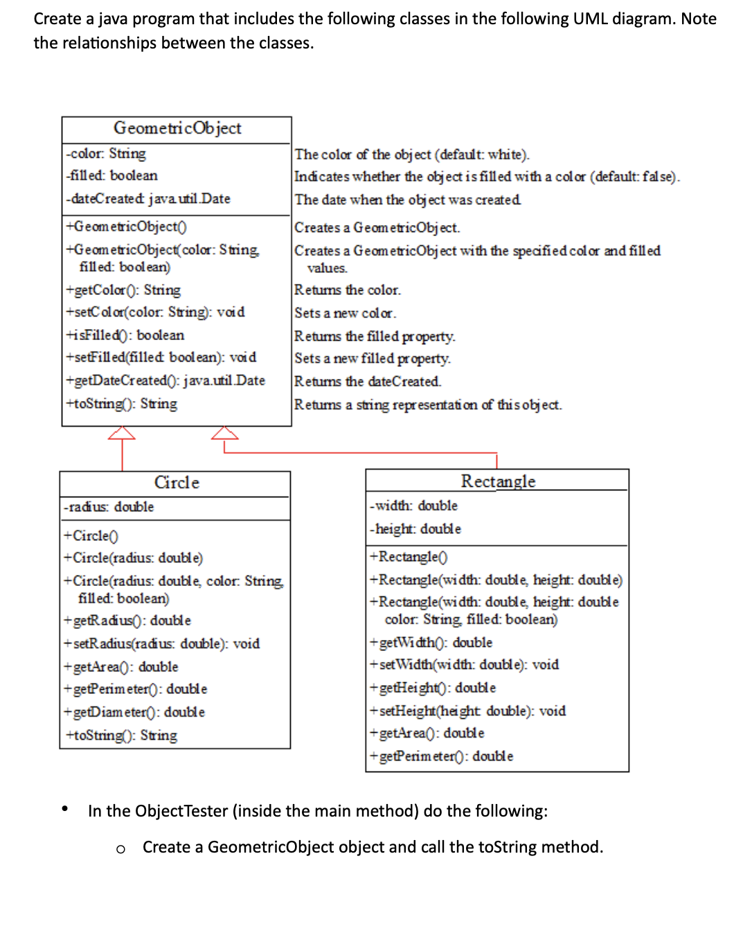 Solved Create a java program that includes the following | Chegg.com