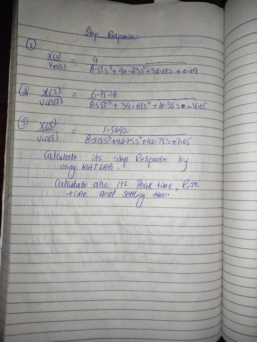 Solved CALCULATE STEP RESPONSE ON MATLAB AND ALSO ITS PEAK | Chegg.com