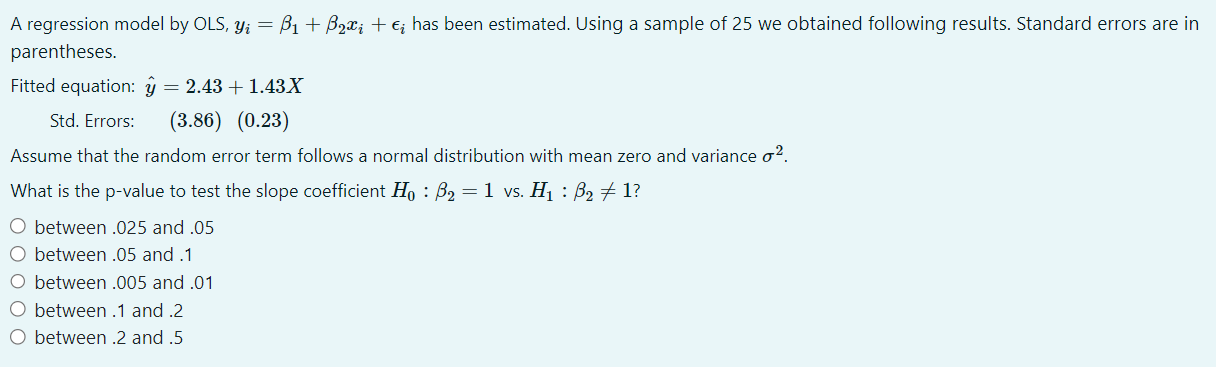 Solved A regression model by OLS, yi=β1+β2xi+ϵi has been | Chegg.com