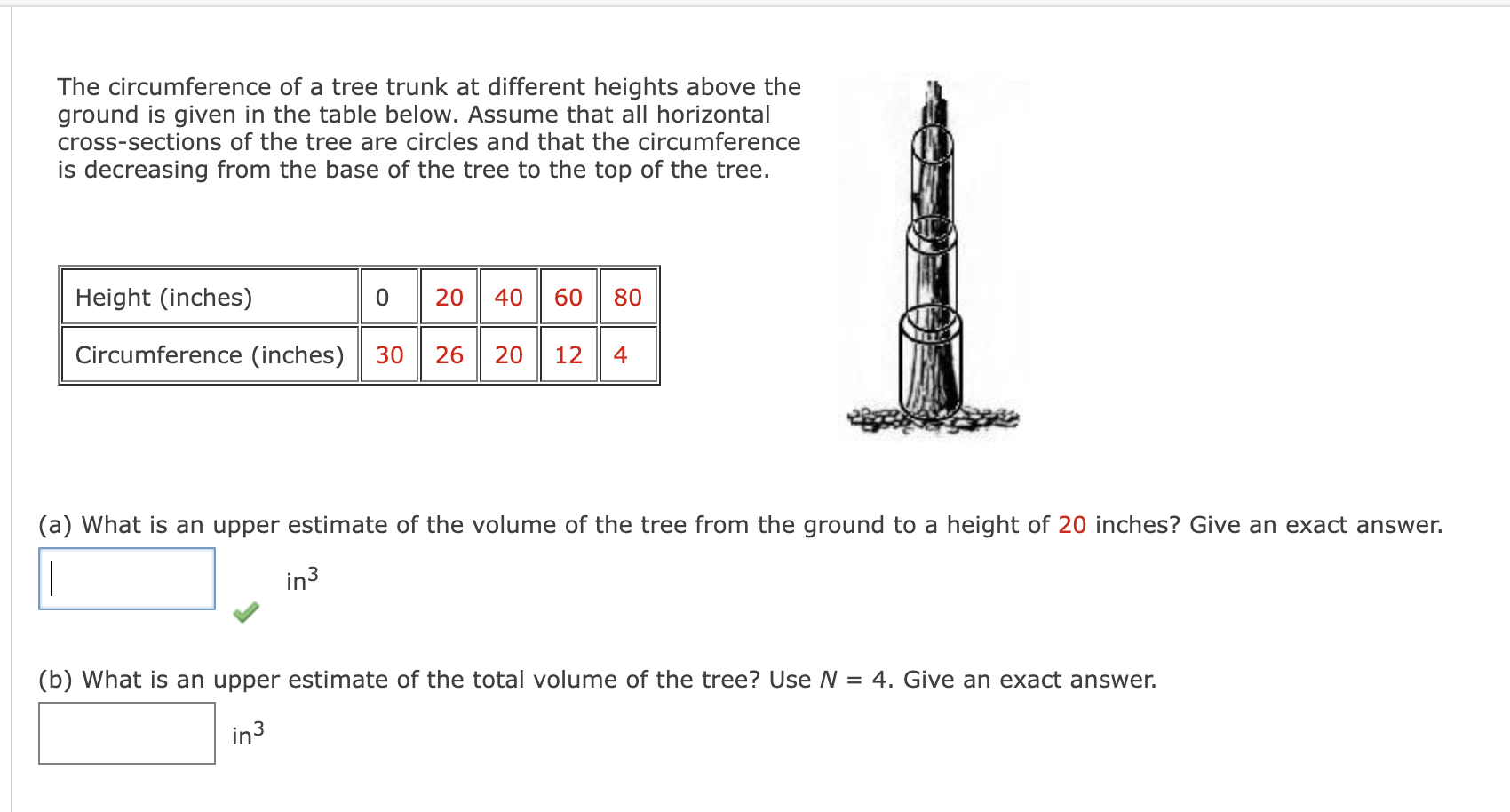 Solved The circumference of a tree trunk at different | Chegg.com
