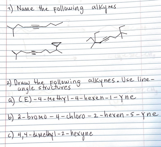 Solved 1) Name the following alkynes. f * Y ~ 2) Draw the | Chegg.com