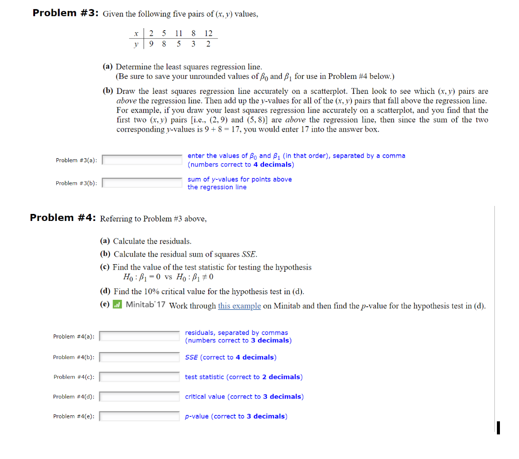 Solved Problem #3: Given the following five pairs of (x, y) | Chegg.com