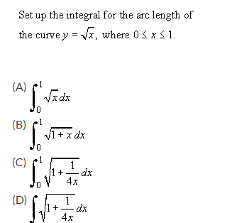 Solved Set up the integral for the arc length of the curve | Chegg.com