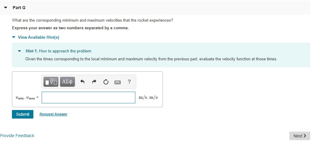 Solved Part G What are the corresponding minimum and maximum | Chegg.com
