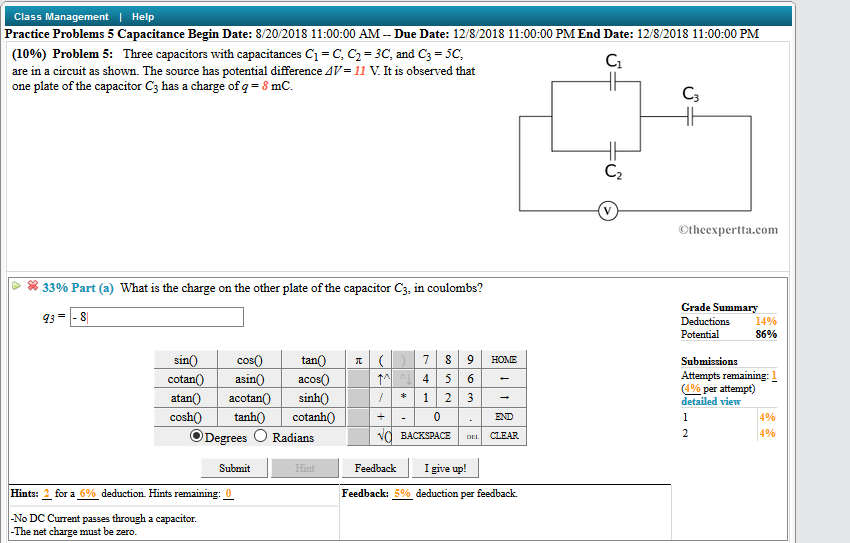 Solved Class I Help Practice Problems 5 Capacitance Begin | Chegg.com