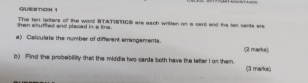 Solved QUESTION 1 The ten letters of the word STATISTICS are | Chegg.com