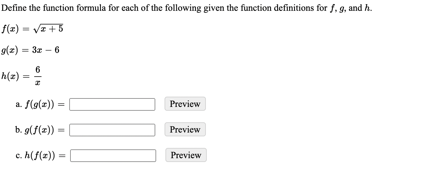 Solved Define the function formula for each of the following | Chegg.com