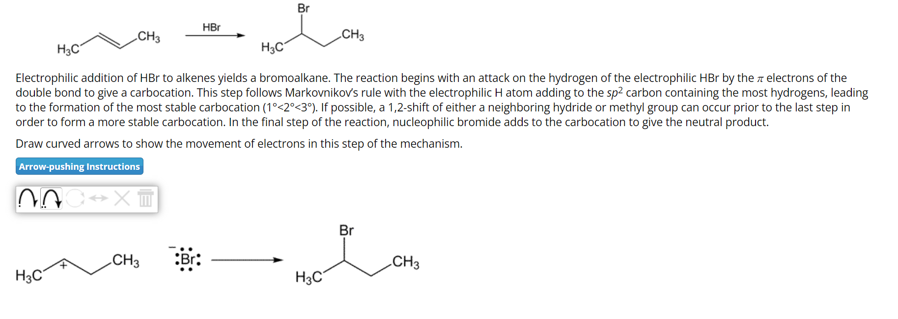 Solved HBr Electrophilic addition of HBr to alkenes yields | Chegg.com