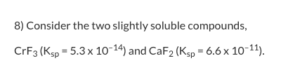 Solved 8) Consider the two slightly soluble compounds, CrF3 | Chegg.com