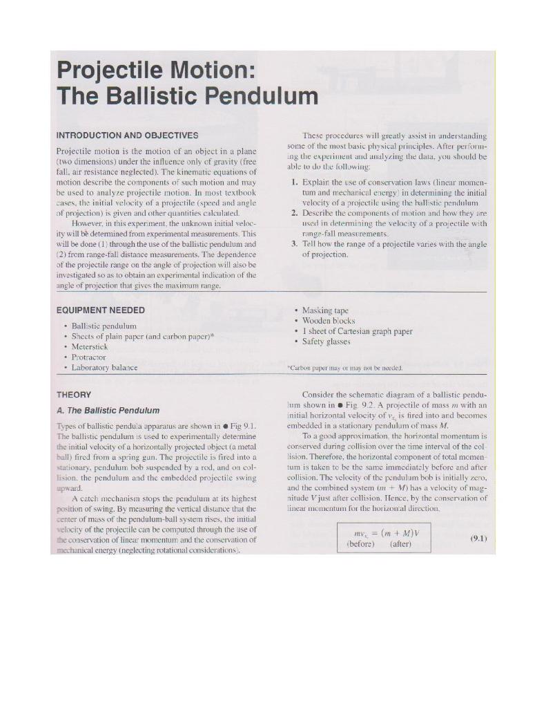 Projectile Motion: The Ballistic Pendulum INTRODUC... | Chegg.com