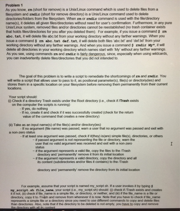 Solved Problem 1 As you know, rm (short for remove) is a | Chegg.com