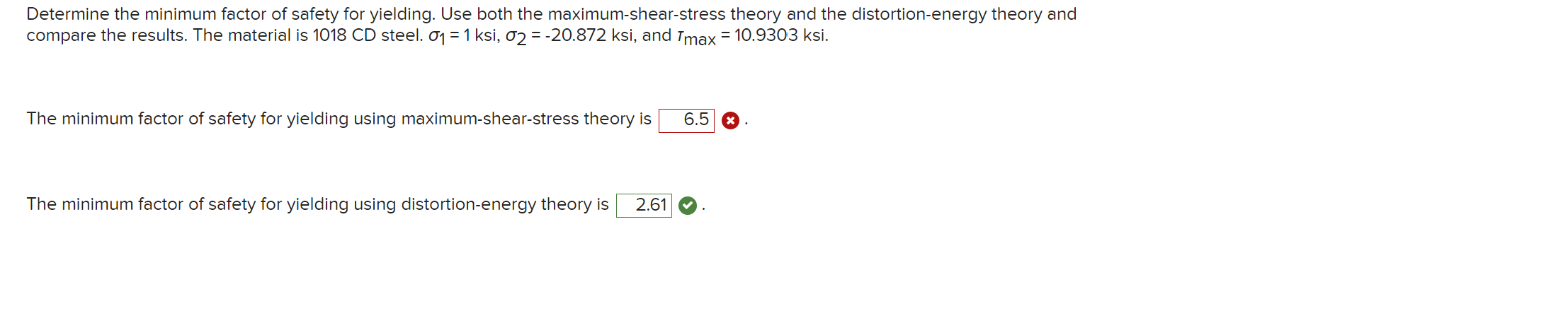 Solved Determine The Minimum Factor Of Safety For Yielding