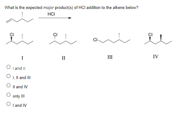 Solved What is the expected major product(s) of HCl addition | Chegg.com