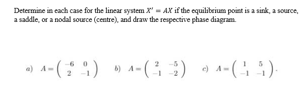 Solved Determine in each case for the linear system X'=AX if | Chegg.com