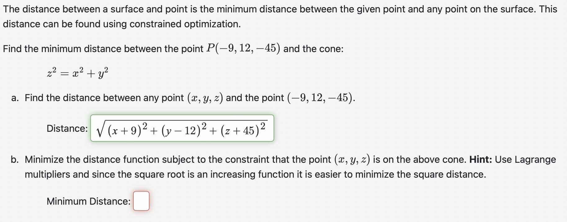 Solved The distance between a surface and point is the | Chegg.com