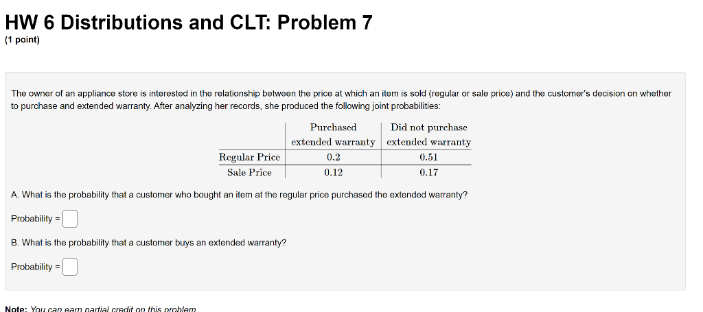 Solved HW 6 Distributions and CLT: Problem 7 (1 point) The | Chegg.com