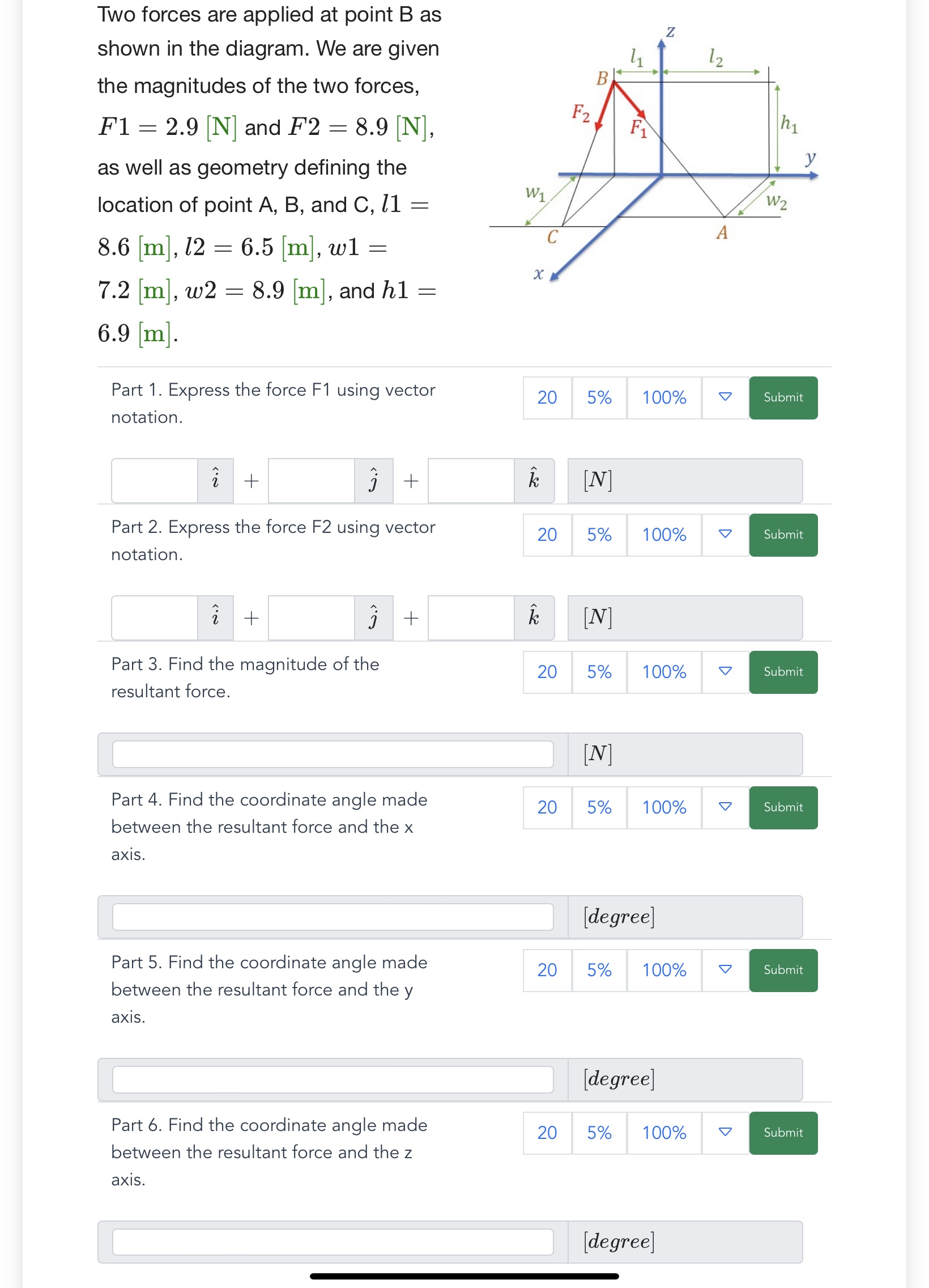 Solved Two forces are applied at point B as shown in the | Chegg.com