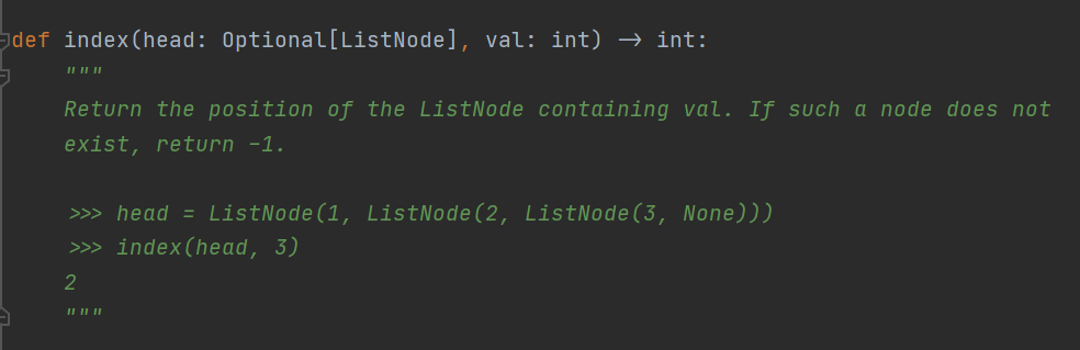Solved def index(head: Optional[ListNode), val: int) → int: | Chegg.com
