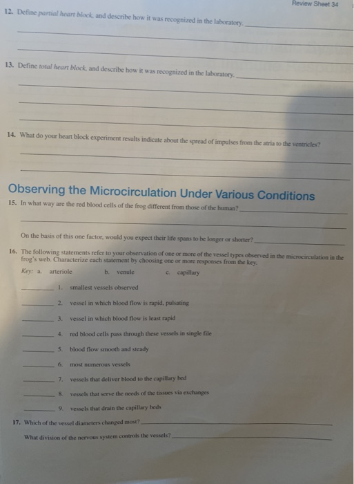 Solved Review Sheet 34 12. Define partial heart block, and | Chegg.com