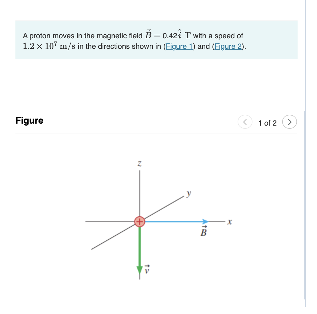 Solved A proton moves in the magnetic field B=0.42i^ T with | Chegg.com
