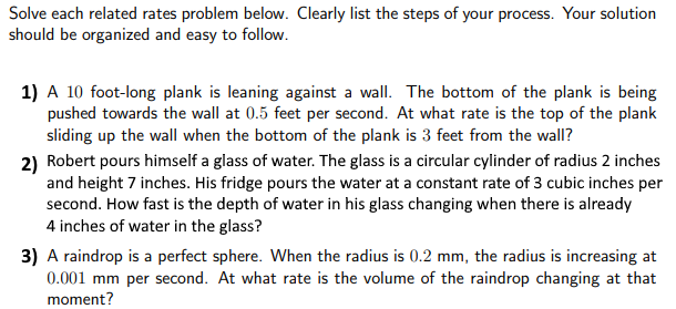 Solved Solve each related rates problem below. Clearly list | Chegg.com