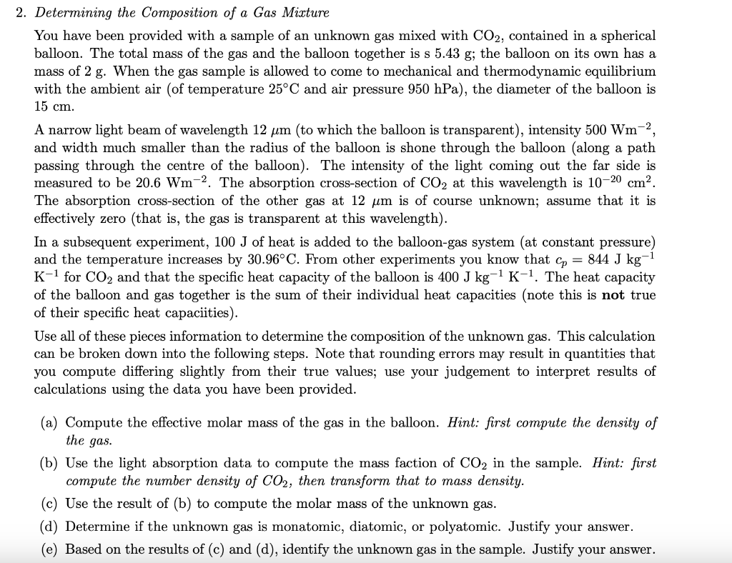 Solved 2. Determining the Composition of a Gas Mixture You | Chegg.com