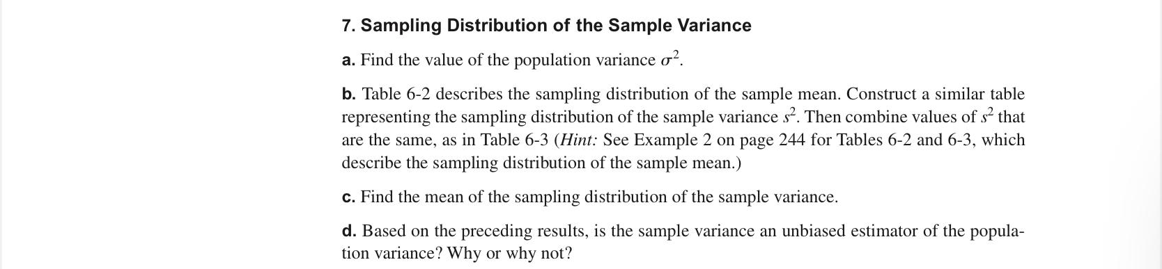 7. Sampling Distribution of the Sample Variance a. | Chegg.com