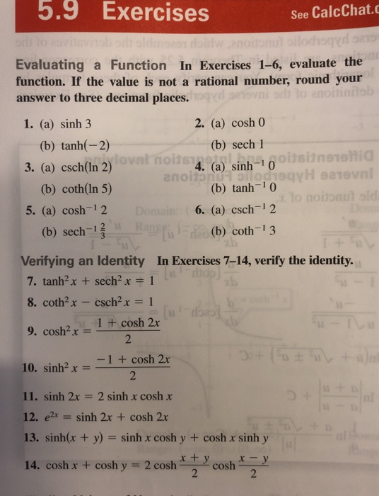 Solved 5.9 Exercises See CalcChat. Evaluating a Function In | Chegg.com