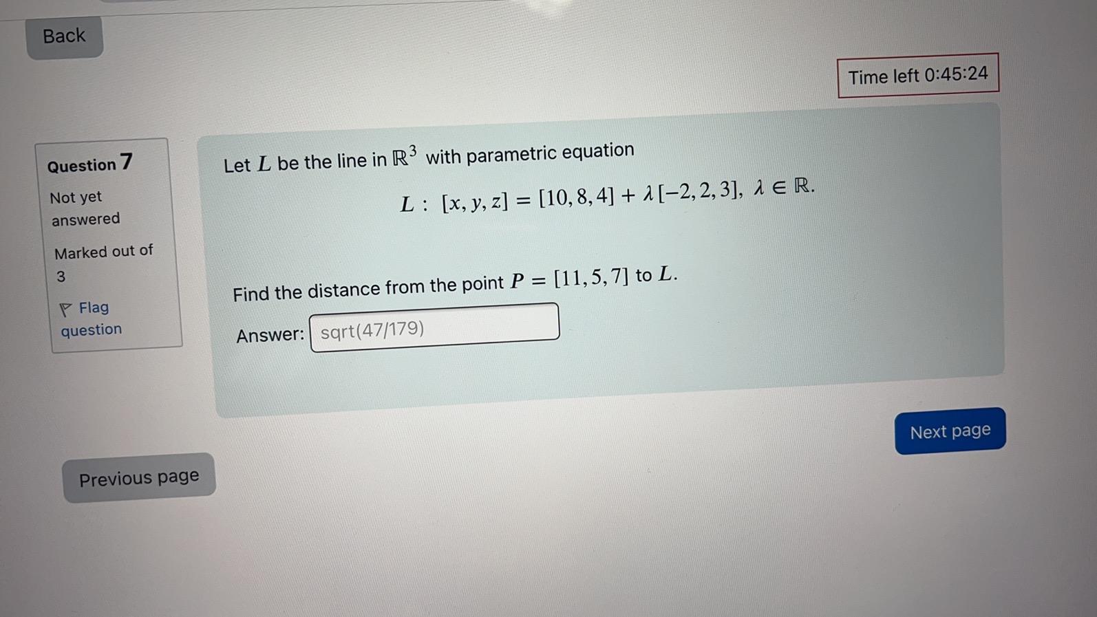 Solved Let L be the line in R3 with parametric equation | Chegg.com